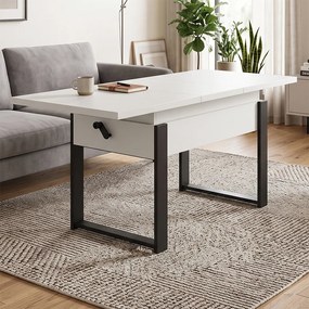Rozkládací polohovací konferenční stolek HOGO 3v1 | 120-157x62,5-74,5x67 cm | síla horní desky 32 mm | bílá/černé nohy