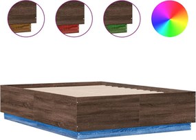 Rám postele s LED osvětlením hnědý dub 135 x 190 cm kompozit 3209652