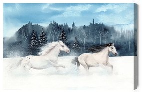 Obraz Koně Cválající Sněhem Nedostatek Nedostatek Přírodní plátno 100x70