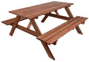 ROJAPLAST Zahradní set se sklopnými lavičkami - PIKNIK 180, dřevěný mořený