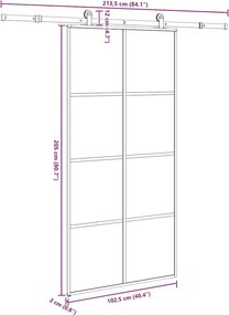 vidaXL Posuvné dveře s kováním 102,5 x 205 cm ESG sklo a hliník