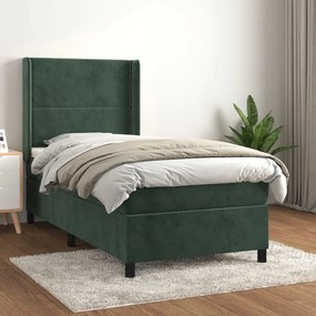 Box spring postel s matrací tmavě zelená 90x190 cm samet,  3132594