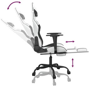 Masážní herní židle s podnožkou bílá a černá umělá kůže,  345421