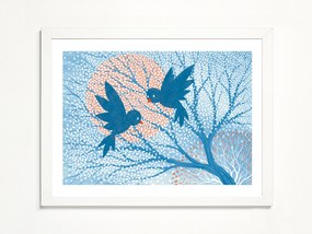 Barbora Brůnová | Ptáčci v zimě Rám: Bílý, Velikost: 40 x 30 cm