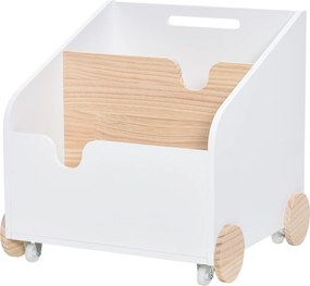 HOMCOM Dřevěný Úložný Box na Hračky se 2 Oddíly, S Kolíčky, Dětská Knihovna s Kolíčky pro Dětský Pokoj 40x43x43 cm Bílá a Přírodní | Aosom