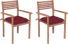vidaXL Zahradní židle 2 ks podušky masivní teak [3062283] Barva: vínová červená