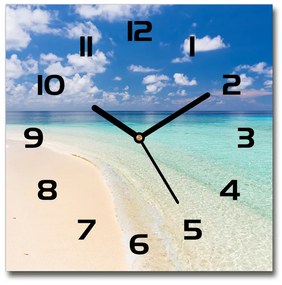 Wallmuralia Skleněné hodiny čtverec Pláž na Maledivách 30x30 cm
