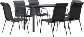 7dílný zahradní jídelní set černý ocel a textilen 3200713