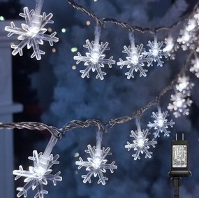 Vnitřní LED vánoční řetěz se sněhovými vločkami, studená bílá, 12m, 100 LED