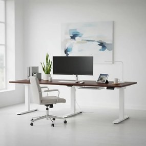 Výškově nastavitelný stůl OfficeTech Long, 240 x 80 cm, bílá podnož, wenge