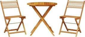3dílný bistro set béžový polypropylen a masivní dřevo 3281843
