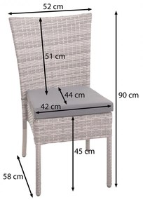 Set 2 zahradních židlí HWC-G19, polyratan, stohovatelná - šedo-hnědé, polštáře tmavě šedé