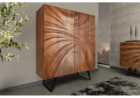 Massive home | Vysoká komoda HURRICANE 120cm 3D akátové dřevo hnědá