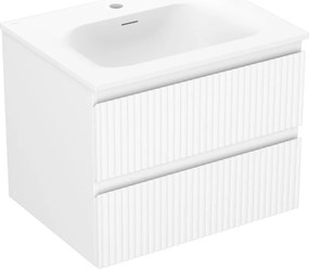 Mexen Rivel koupelnová skříňka 60 cm s umyvadlem Vela, 2 zásuvky, drážkovaná, bílá matná - 91A20-06047-2-BFF01-W23M01