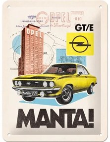 Plechová cedule Opel - Manta! GT/E, (15 x 20 cm)