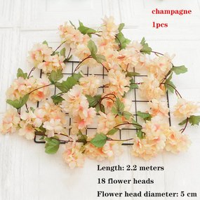 Umělá květina - pnoucí sakura (220 cm, 18 květů) Barva: meruňková 20