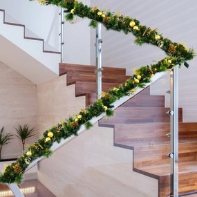 Costway 270 cm vánoční věnec s 50 teplými bílými LED diodami a šiškami a zlatými