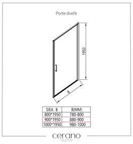 Cerano Porte, 1-křídlé sprchové dveře 90x195 cm, 8mm čiré sklo, černý profil, CER-CER-413492