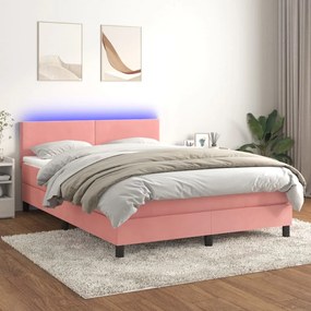 Box spring postel s matrací a LED růžová 140x200 cm samet,  3134290