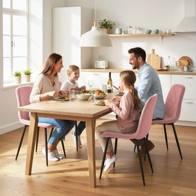 Sada 4 moderních jídelních židlí HOMCOM s opěradlem, sametový vzhled, čalouněné křeslo se ocelovými nohami, do jídelny, růžové