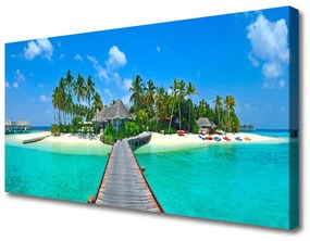 Obraz na plátně Tropická Pláž Palmy 125x50 cm