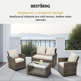 4dílná sada zahradního ratanového nábytku BestBerg Roma BBRF-1005BR / hnědá/krémová