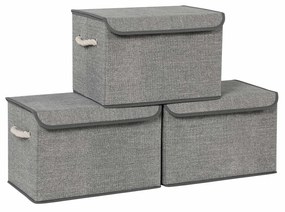 Úložné boxy s víkem, 3 ks, 38 x 25 x 25 cm, šedé