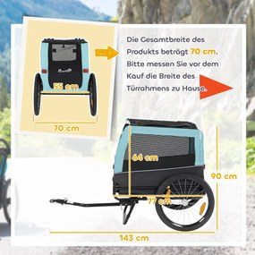 Skládací přívěs na kolo s bezpečnostními odrazkami, vodítko, pro středně velké psy do 20 kg 143 x 70 x 90 cm Světle modrý