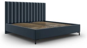 Tmavě modrá čalouněná dvoulůžková postel s úložným prostorem s roštem 200x200 cm Casey – Mazzini Beds