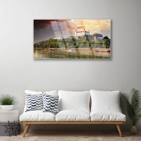 akrylový obraz Město Jezero Krajina 100x50 cm