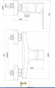 Cersanit Larga, nástěnná sprchová baterie, zlatá matná, S951-384