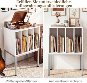 Costway Stolek na gramofon s nabíjecí stanicí a přihrádkami, bílý