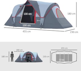 Kempinkový stan pro 5-6 osob stabilní nepromokavý rodinný stan s vchodovým oknem balicí taška, stan s 3000mm vodním sloupcem tunelový stan kopulový s…