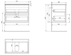 Aqualine Aqualine, PANEDA umyvadlová skříňka 74,5x55x45,2cm, bílá, PN275