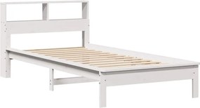 Postel s knihovnou bez matrace bílá 90x190 cm masivní borovice 3309831