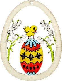 AMADEA Dřevěná dekorace vajíčko kuře, velikost 6 cm, český výrobek