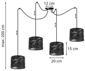 Závěsné svítidlo WERONA SPIDER, 4x černé textilní stínítko se vzorem, S