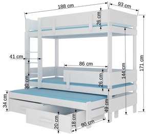 ADRK Rozkládací patrová postel ETAPO, CH-Eta-W+S-188-E2163, 180x80 cm, bílá/dub sonoma