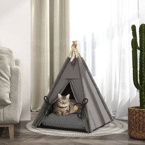 PawHut teepee stan pro domácí mazlíčky, stan pro kočky s odnímatelným a pratelným polštářem, domeček pro kočky s protiskluzovou podlahou, míček na hr…