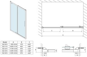 Polysan LUCIS LINE sprchové dveře 1200mm, čiré sklo, DL1215