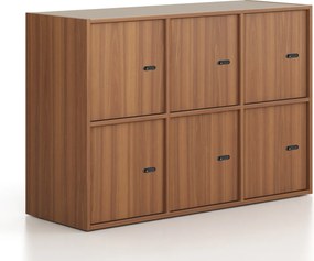 Kancelářská skříň FRAME, nízká, 6x dveře, 1299 x 450 x 881 mm, mechanický kódový zámek, ořech