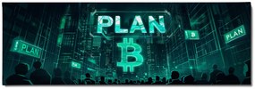 Obraz na plátně - Bitcoin Plan B city FeelHappy.cz Velikost obrazu: 240 x 80 cm