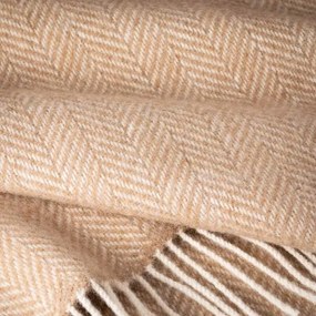 Deka XXL Merino vlna / kašmír Beige Herringbone 220 x 136 cm John Hanly