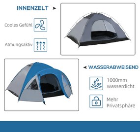 Outsunny dvoustěnný kopulový stan venkovní iglú pro 4 osoby, 4 roční období, vodotěsný, s moskytiérou, taška na přenášení| Aosom