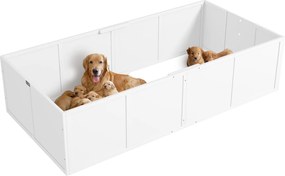 PawHut Kotec pro štěňata s nastavovacími dveřmi, protiskluzový psa playpen, 196x96x48 cm, Bílý | Aosom