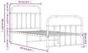 Kovový rám postele s hlavovým a nožním čelem bílý 80 x 200 cm - Default Title