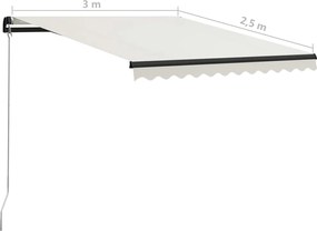 vidaXL Marketos Ručně zatahovací markýza 300 x 250 cm krémová