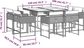 9dílný zahradní jídelní set s poduškami hnědý polyratan 3211377