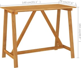 Zahradní barový stůl 140 x 70 x 104 cm masivní akáciové dřevo 312409