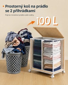 Koš na prádlo na kolečkách 100 l, béžovo-bílý LCB601N01